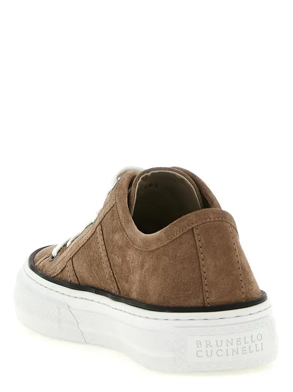 Brunello Cucinelli Suede Low-top Sneakers With Embroidered Jewelry Detail