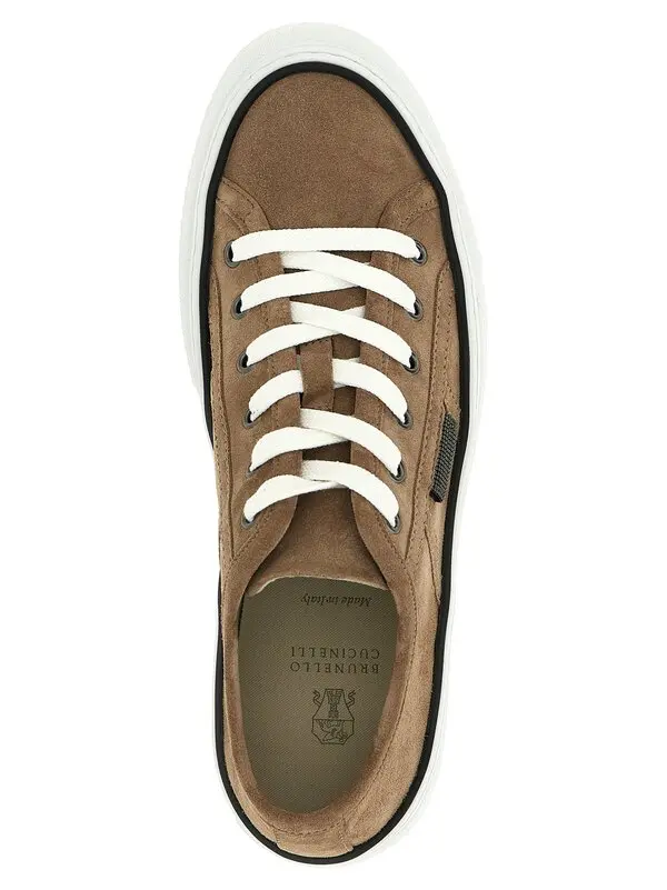 Brunello Cucinelli Suede Low-top Sneakers With Embroidered Jewelry Detail
