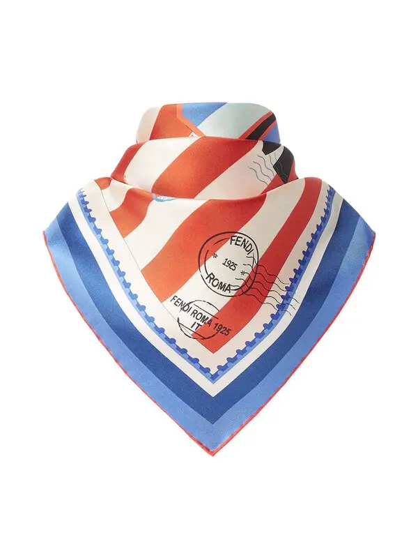 Fendi White And Rust Striped Silk Foulard