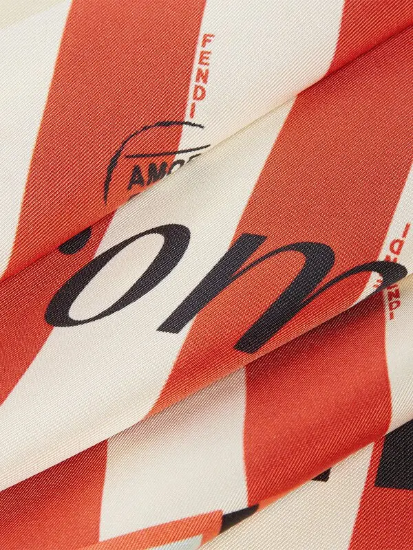 Fendi White And Rust Striped Silk Foulard