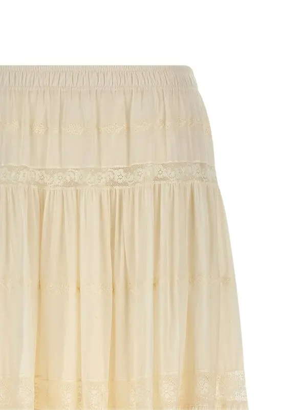 ERMANO SCERVINO Ermanno Scervino Tiered Lace Trimmed Cotton Maxi Skirt
