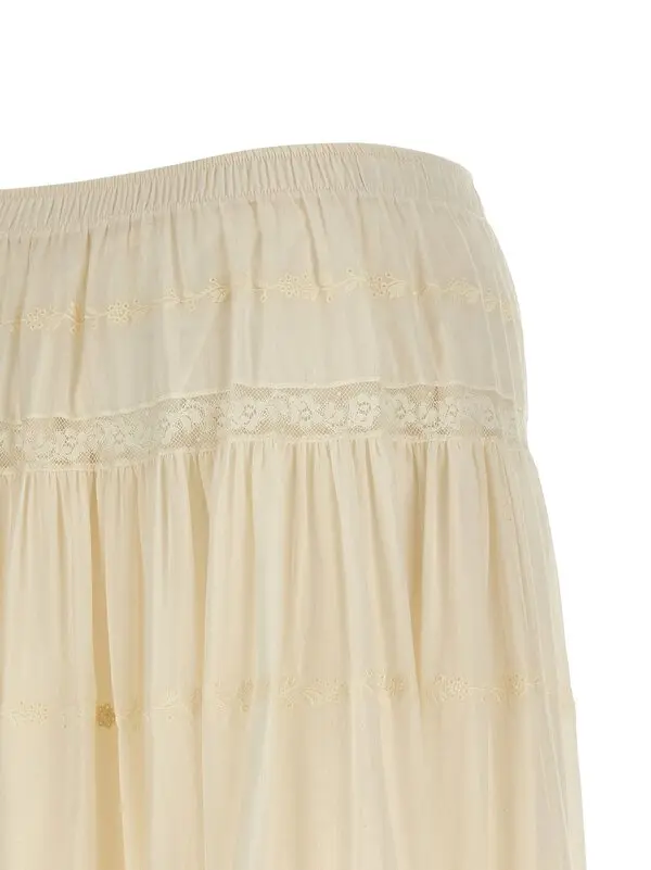 ERMANO SCERVINO Ermanno Scervino Tiered Lace Trimmed Cotton Maxi Skirt