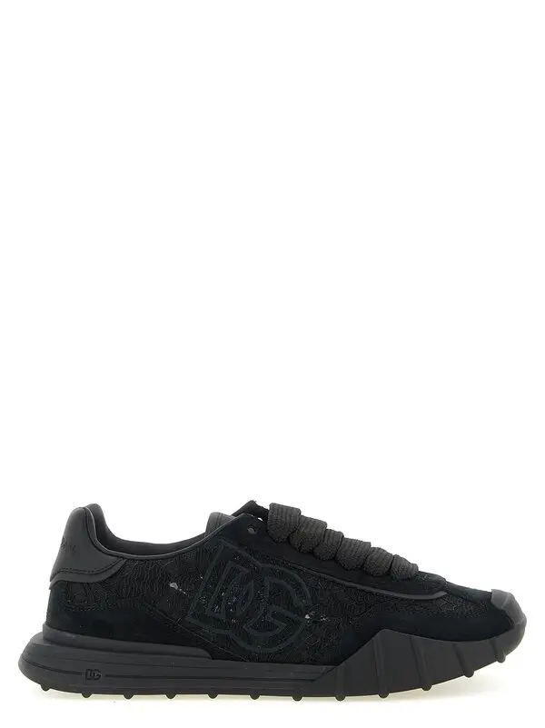 Dolce & Gabbana Dg Athletic Sneakers With Floral Lace And Suede - Black