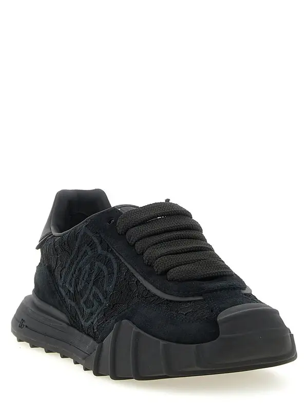 Dolce & Gabbana Dg Athletic Sneakers With Floral Lace And Suede - Black