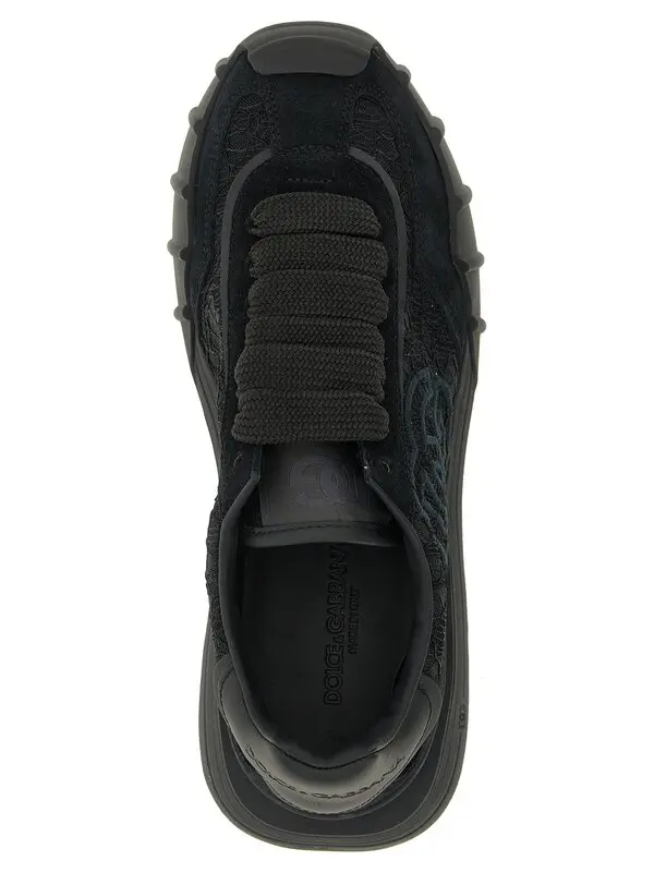 Dolce & Gabbana Dg Athletic Sneakers With Floral Lace And Suede - Black