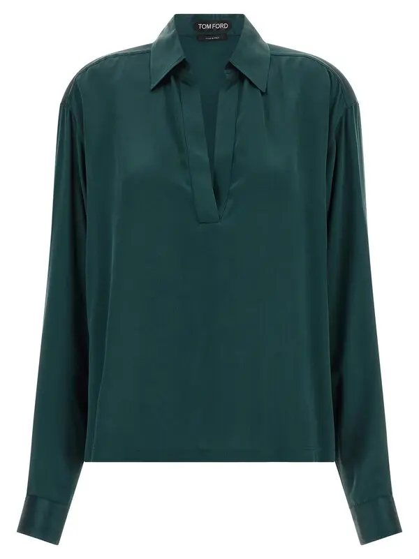 TOM FORD Satin Silk Polo Shirt - Green