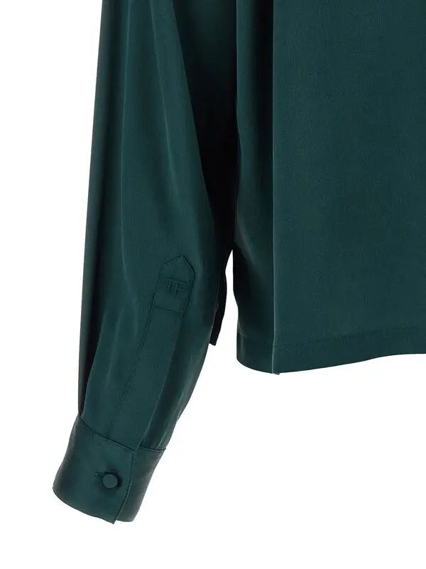 TOM FORD Silk Satin V-neck Polo Shirt - Green