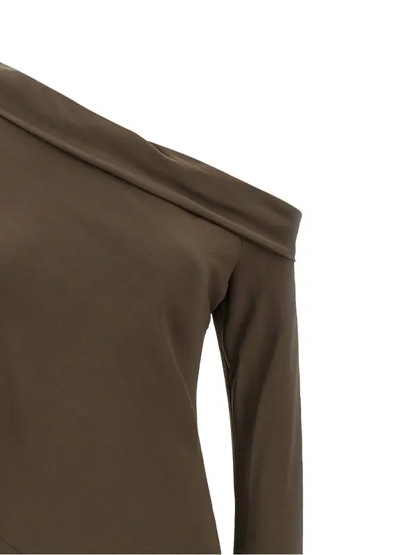 Alberta Ferretti Asymmetrical One-shoulder Long Dress - Brown