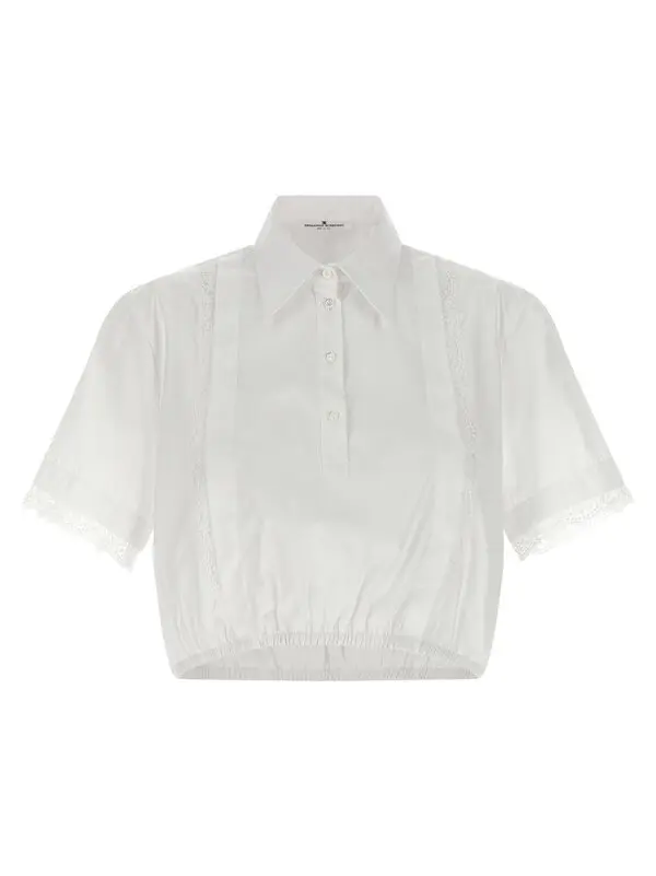 ERMANO SCERVINO Ermanno Scervino Cropped Cotton Poplin Shirt With Lace Inserts