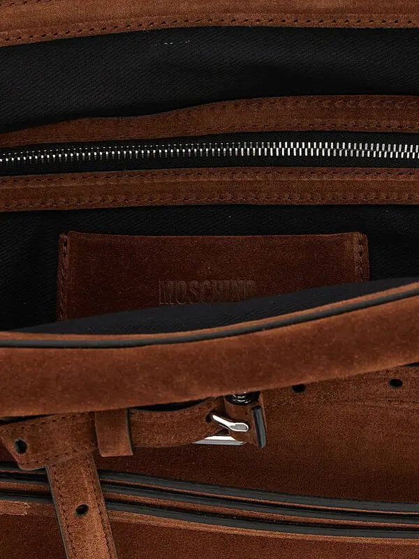 Moschino Large Suede Clutch With Buckled Strap Detail