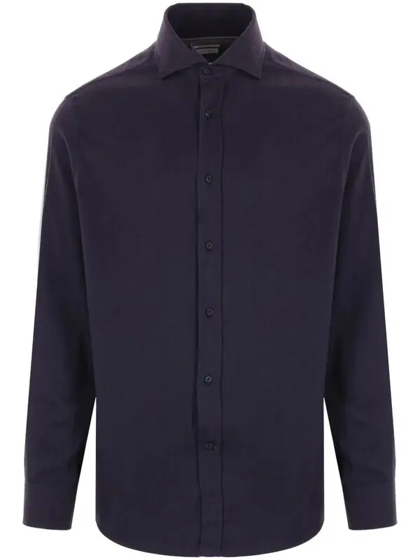 Brunello Cucinelli Herringbone Cotton Blend Shirt - Blue