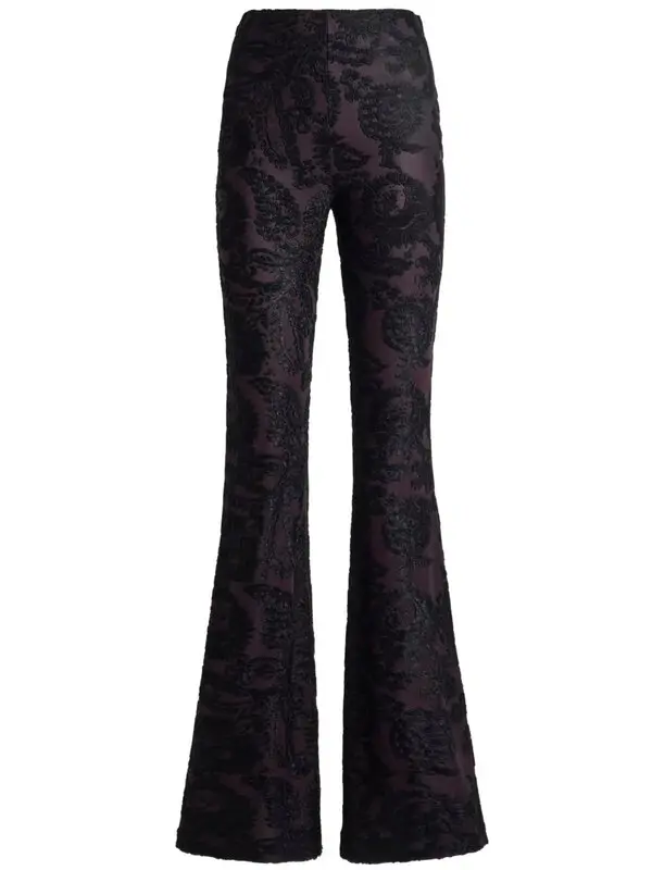 Etro Flared Trousers In Chenille Jacquard With Paisley Foliage Motif - Black