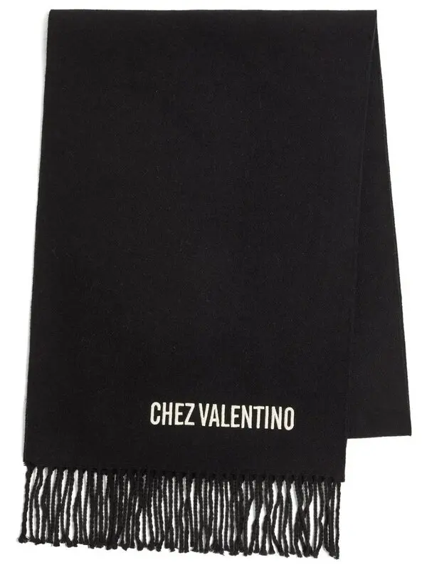 Valentino Garavani Wool Scarf With Vlogo Embroidery - Black