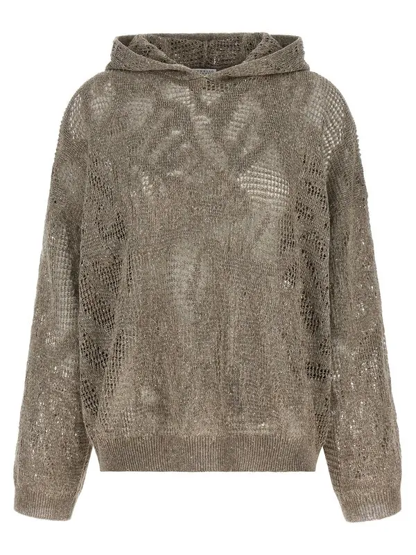 Brunello Cucinelli Openwork Hooded Sweater - Brown