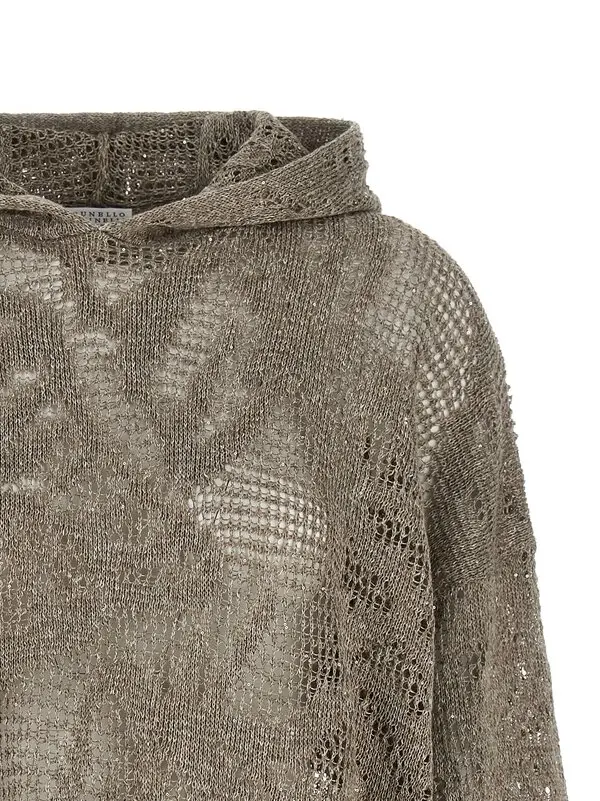 Brunello Cucinelli Openwork Hooded Sweater - Brown