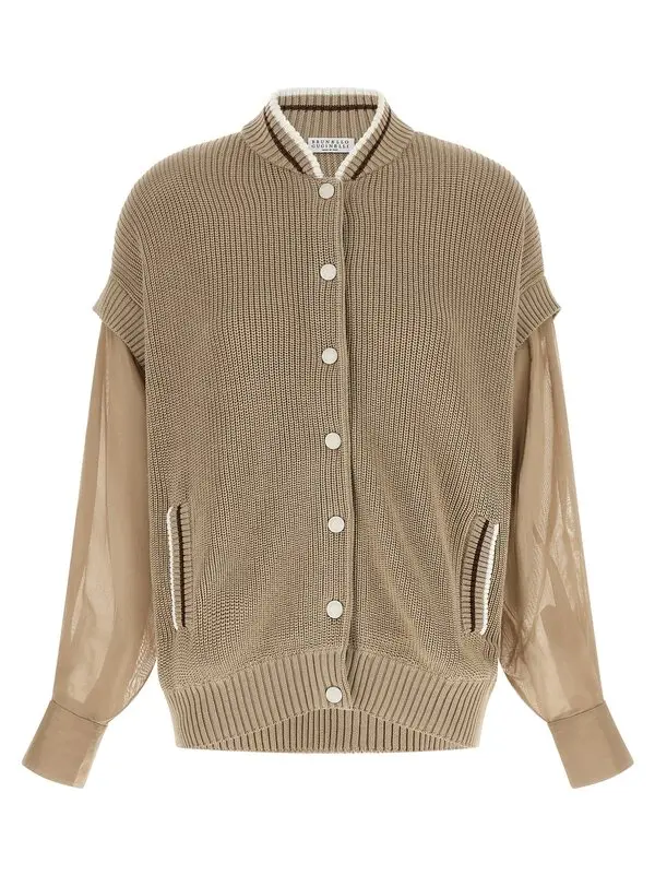 Brunello Cucinelli Organza Sleeve Cardigan - Cream