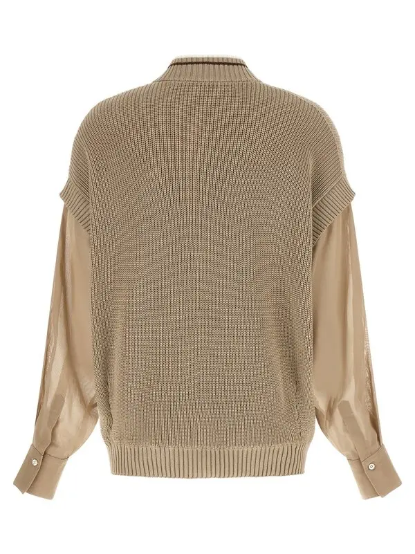 Brunello Cucinelli Organza Sleeve Cardigan