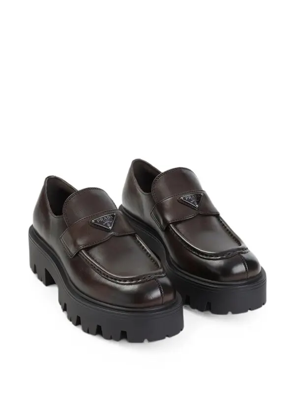 Prada Distressed Leather Loafers - Brown