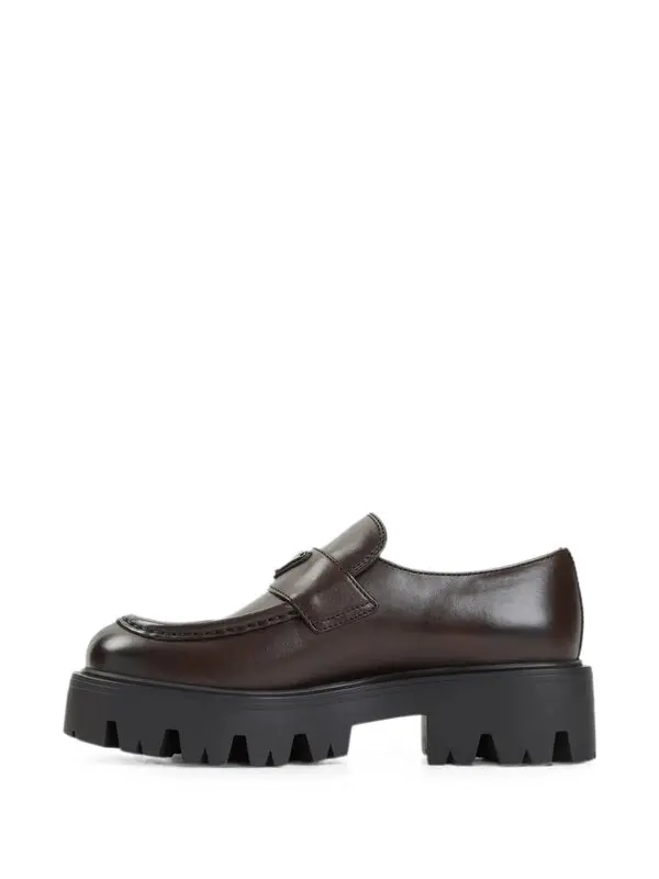 Prada Distressed Leather Loafers - Brown