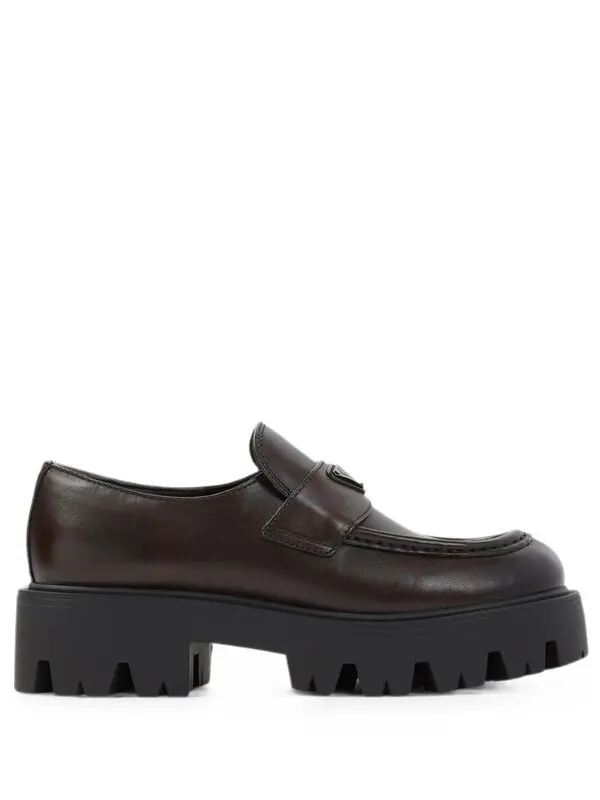 Prada Distressed Leather Loafers - Brown