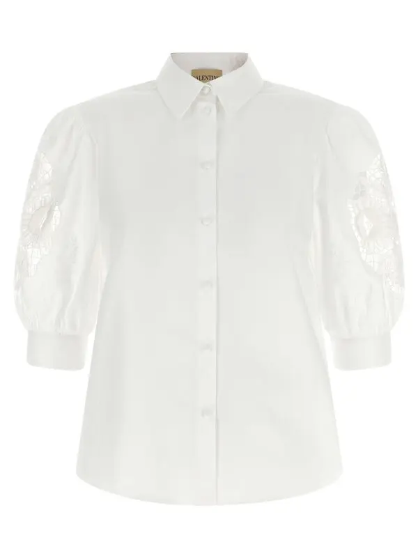 Valentino Garavani Cotton Poplin Shirt With Macramé Floral Embroidery - White