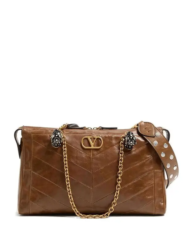Valentino Garavani Panthea Shoulder Bag In Nappa Leather With Chevron Pattern - Green