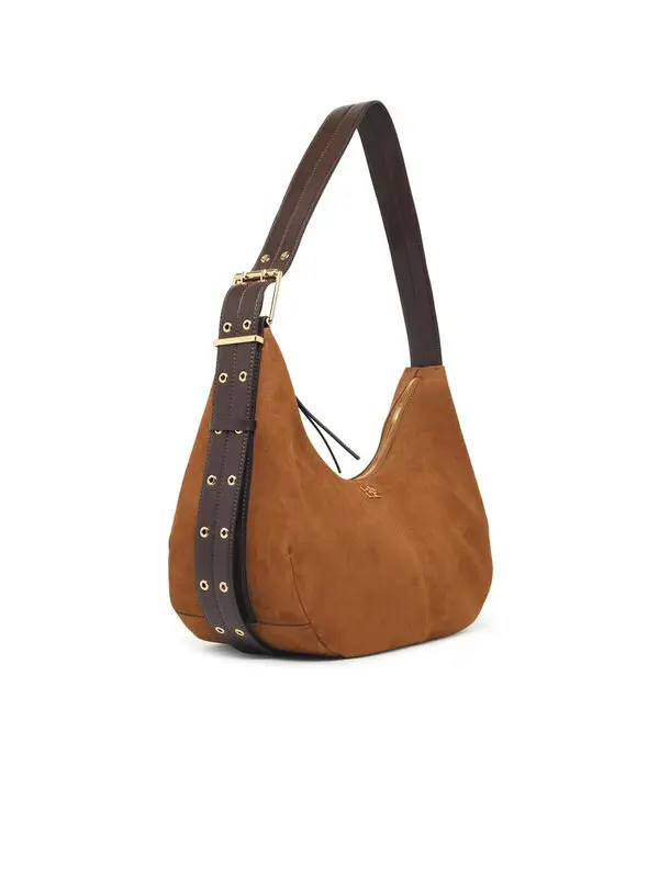 GANNI Suede Hobo Shoulder Bag With Buckle Detail - Brown