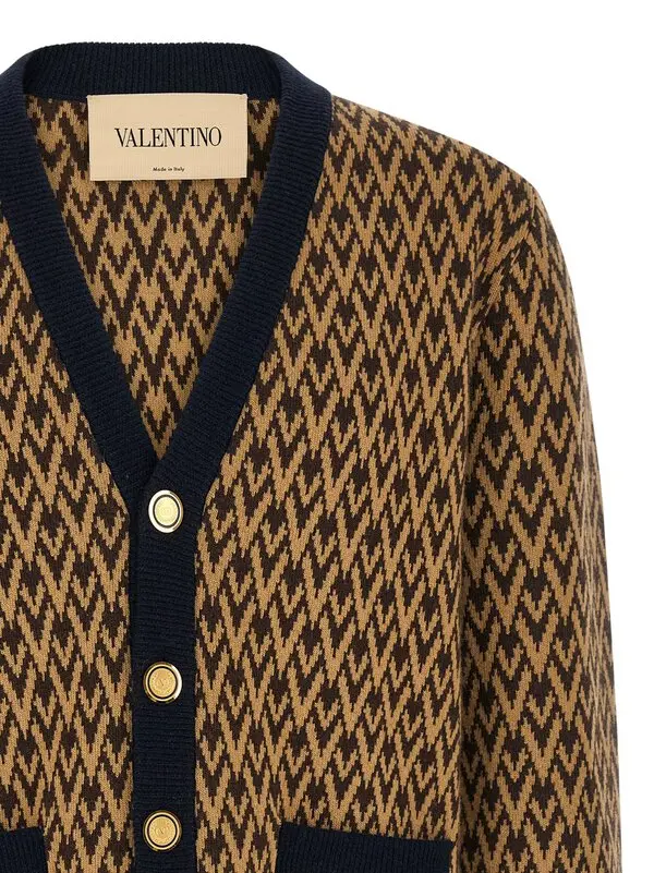 Valentino Garavani Toute La V" Jacquard Virgin Wool Cardigan - Multicolor