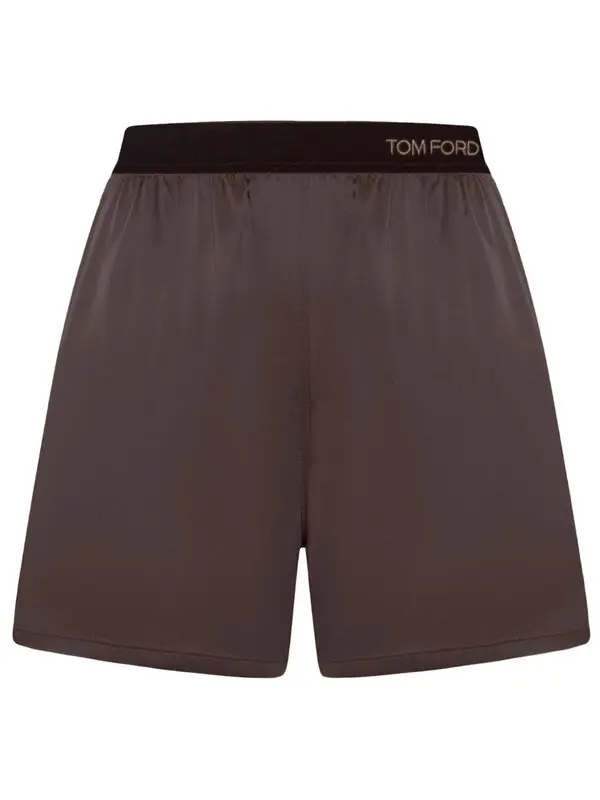 TOM FORD Silk Logo Waistband Shorts - Brown