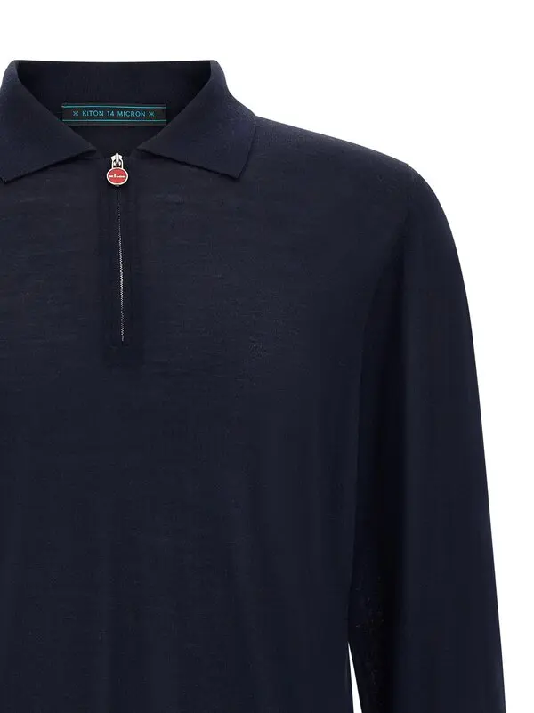 Kiton Wool Polo Shirt 14 Microns - Blue