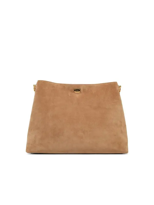 Dolce & Gabbana Large 'vittoria' Shoulder Bag In Beige Suede - Cream