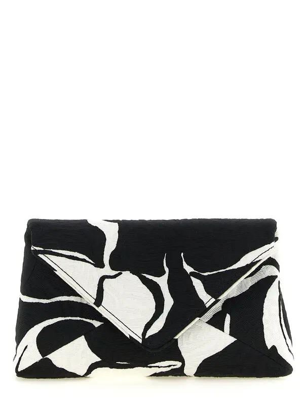 Dries Van Noten Envelope Clutch With Abstract Botanical Motif - Black