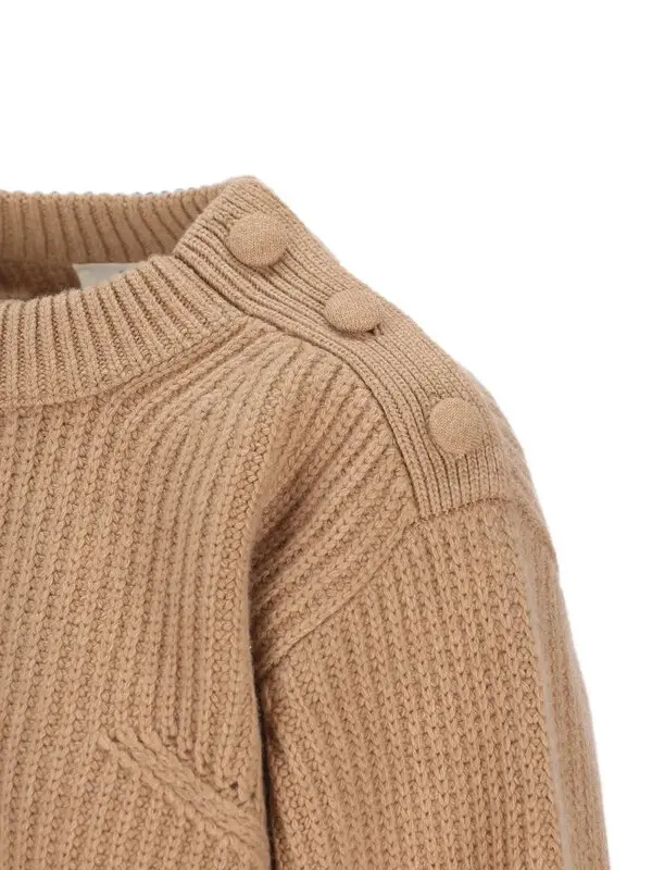 Chloé Cropped Wool & Cashmere Blend High Neck Pullover With Lace Trim - Multicolor