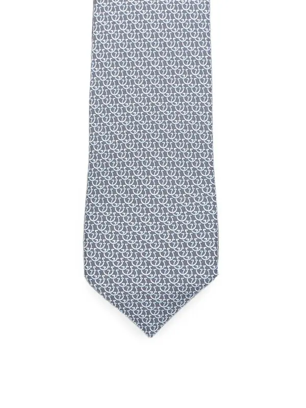 FERRAGAMO Printed Silk Neck Tie - Gray
