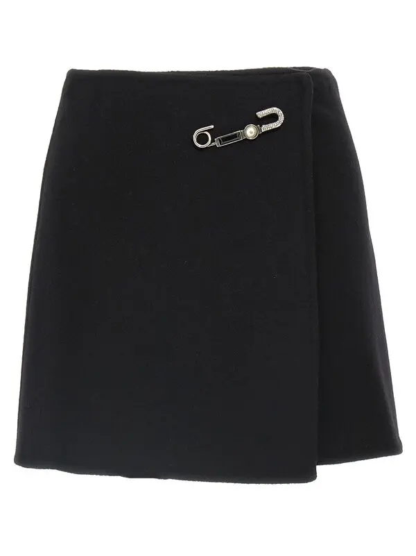 ERMANO SCERVINO Ermanno Scervino Virgin Wool Mini Skirt With Jewel Brooch