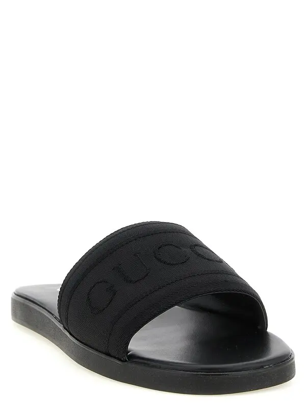 Gucci Jacquard Logo Slide Sandals - Black