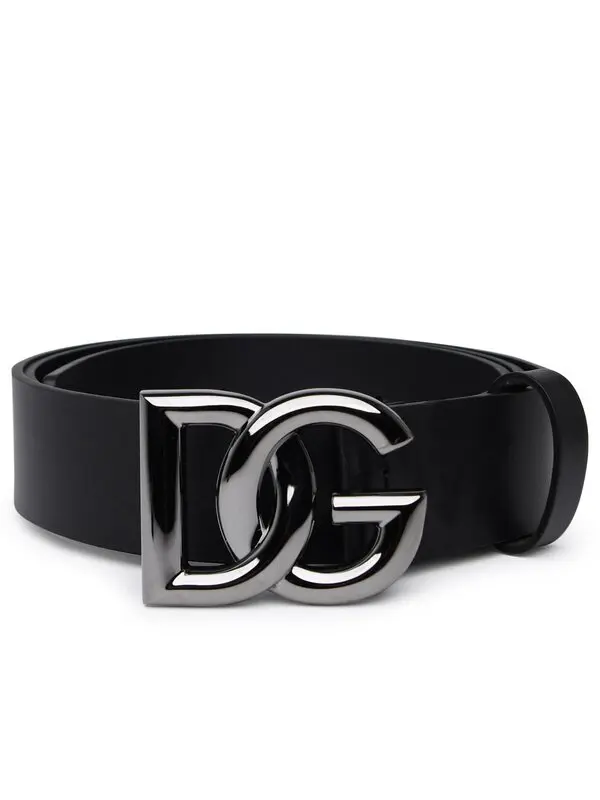 Dolce & Gabbana Leather Belt With Logo Buckle - Black
