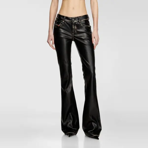 DIESEL® Five-pocket Faux Leather Bootcut Pants - Black