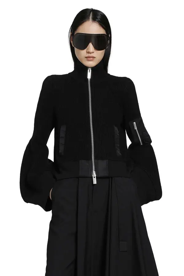 Sacai Nylon Twill X Wool Knit Blouson Jacket - Black
