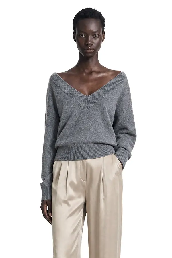 TOM FORD Off-the-shoudler V-neck Top - Grey
