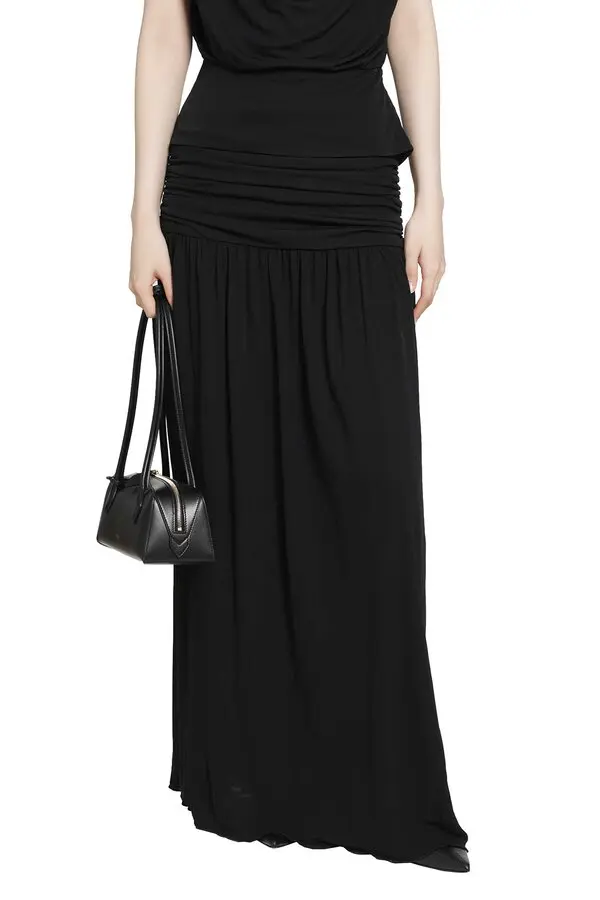RETORI Draped Viscose Jersey Long Skirt - Black