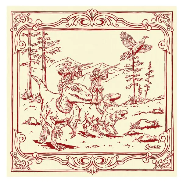 SQUAÏR Neutrals A Hunt Before Time Antique Claret Cotton Bandana - Red
