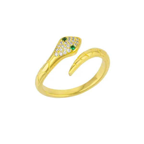 SPERO LONDON Pave Snake Ring With Green Eyes In Sterling Silver - Gold
