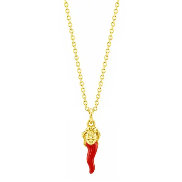 UNALOE Gold / Red Gold Plated No Evil Red Italian Horn Pendant Necklace - Gold/red