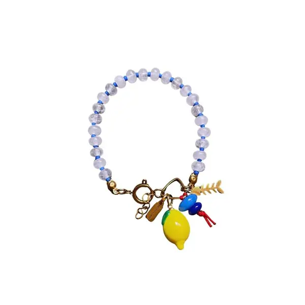 DESERT LOBBY Beaded Charm Bracelet With Quartz And Glass Beads - Blue/white/yellow