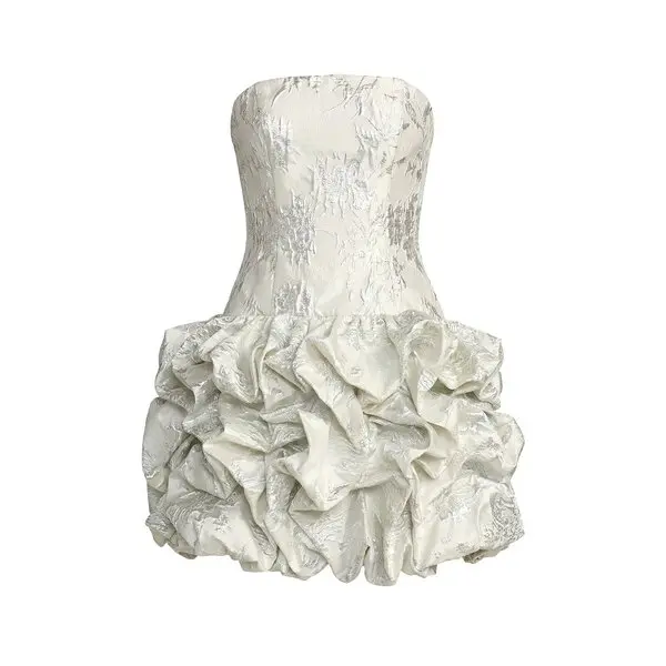 Mac Duggal Strapless Brocade Bubble Hem Mini Dress