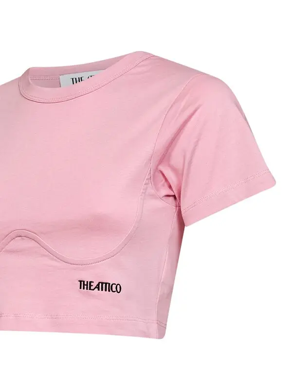 Attico The Attiico Cropped T-shirt With Embroidered Logo - Multicolor
