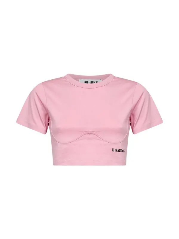 Attico The Attiico Cropped T-shirt With Embroidered Logo - Multicolor