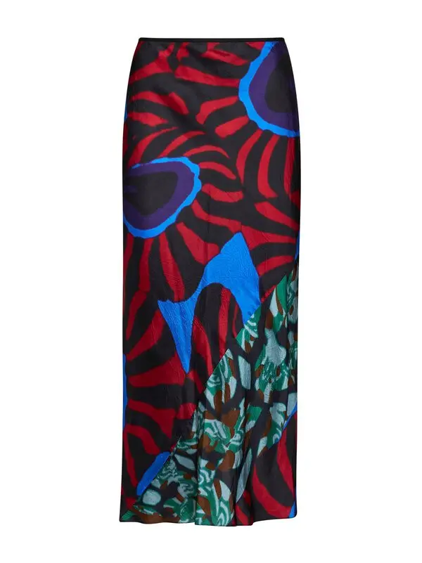 Dries Van Noten Red Marbled Clay-print Twill Sati Midi Skirt - Multicolor