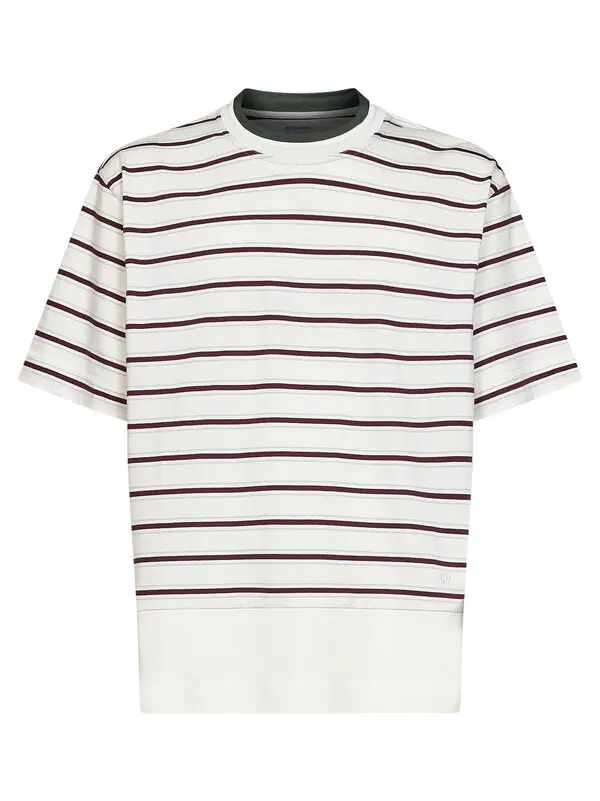 Bottega Veneta White Striped Cotton Layered T-shirt - Multicolor